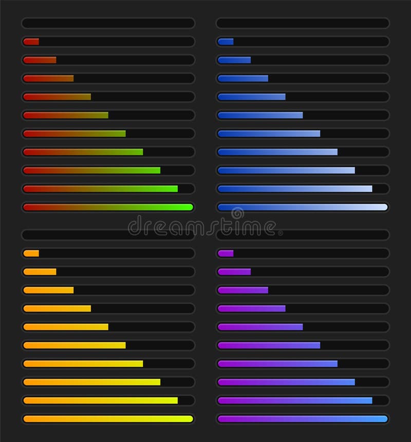Color Progress Bar Element Set. Upload Indicator 10-100 Stock Vector ...