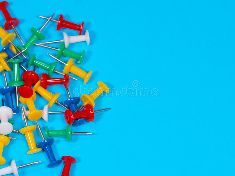 Color Push Pins on Blue Background for Copyspace Stock Image - Image of ...