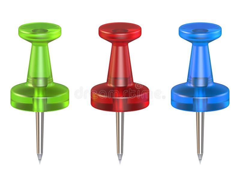 Color Push Pins. Front View. 3D Render Stock Illustration ...