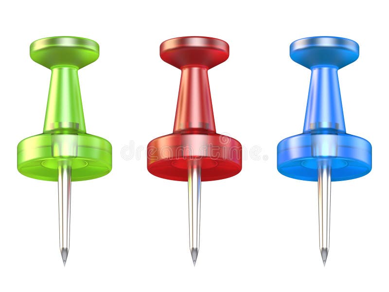 Color Push Pins. Front View. 3D Render Stock Illustration ...