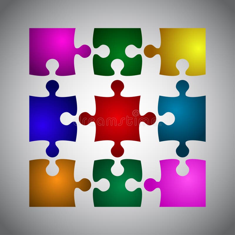 Color Puzzles Piece JigSaw Object - 9 Pieces. Stock Vector ...
