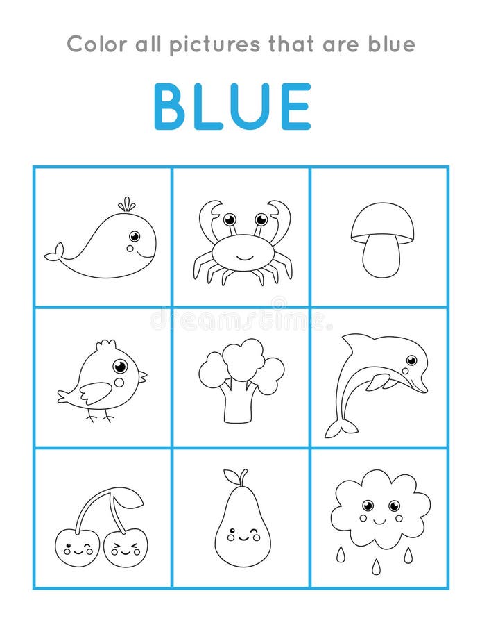 Learning Blue Color For Preschool Kids. Educational Worksheet. Stock ...
