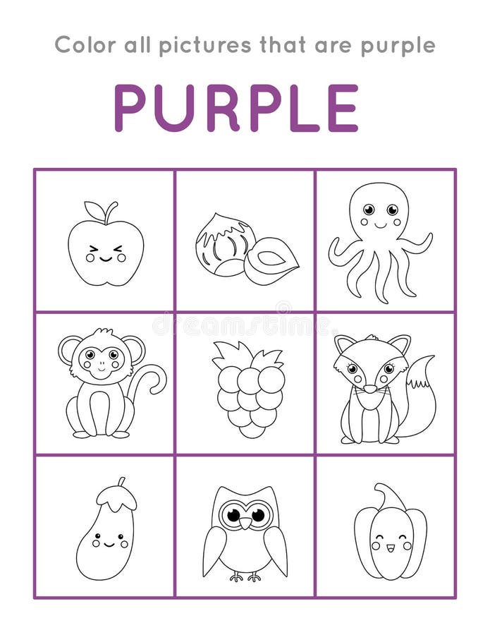 Purple. Educational Worksheet for Kids Stock Vector - Illustration of ...