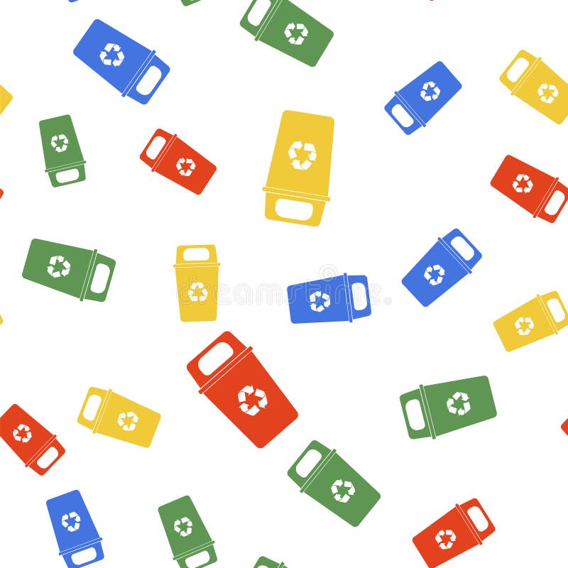 Color Recycle Bin with Recycle Symbol Icon Isolated Seamless Pattern on ...