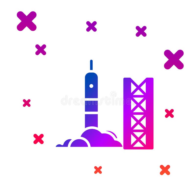 Color Rocket Launch from the Spaceport Icon Isolated on White ...