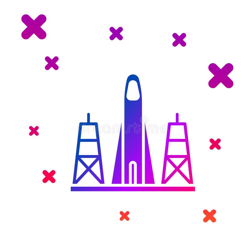 Color Rocket Launch from the Spaceport Icon Isolated on White ...