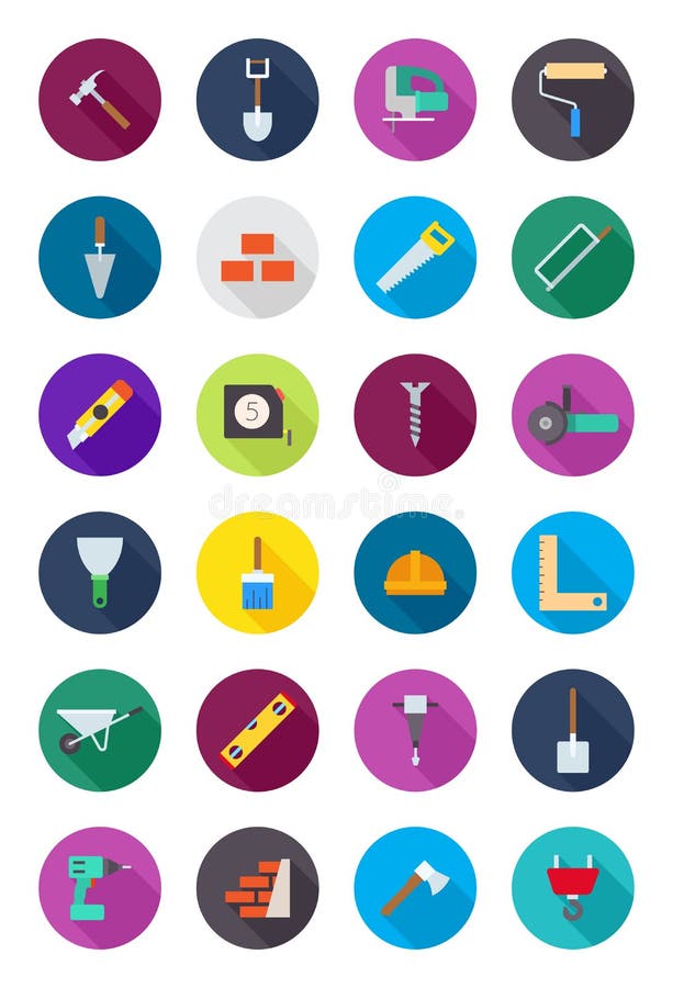 Color Round Construction Icons Set Stock Vector - Illustration of icon ...