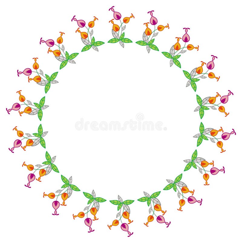 Color Round Frame with Abstract Flowers. Stock Vector - Illustration of ...