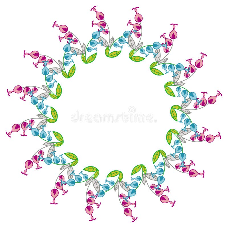 Color Round Frame with Abstract Flowers. Stock Vector - Illustration of ...