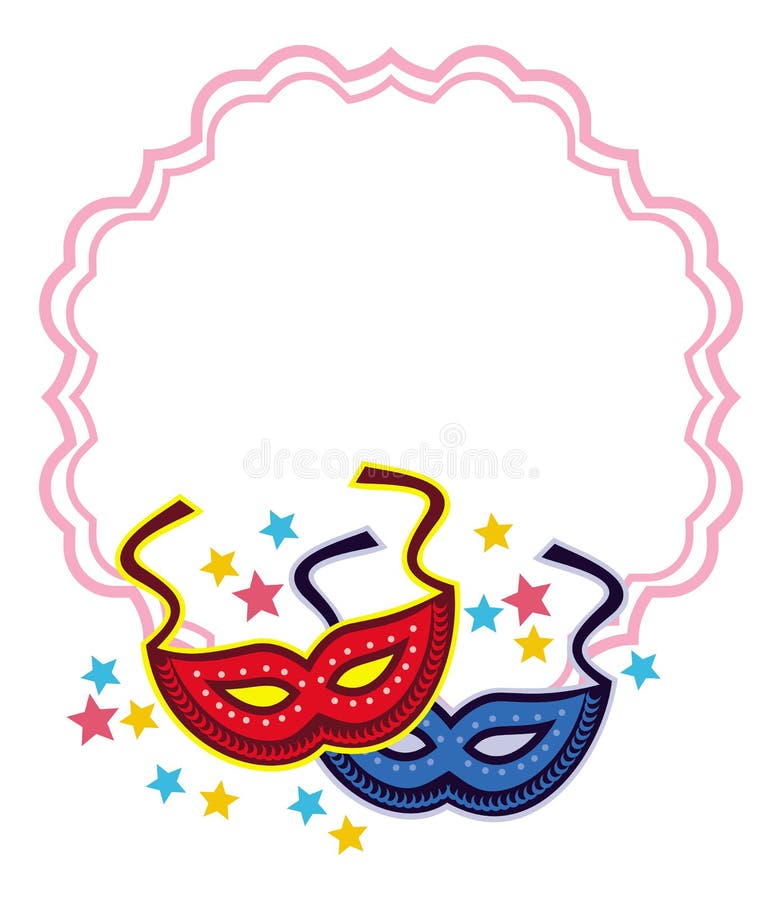 Color Round Frame with Carnival Masks. Raster Clip Art. Stock Image ...