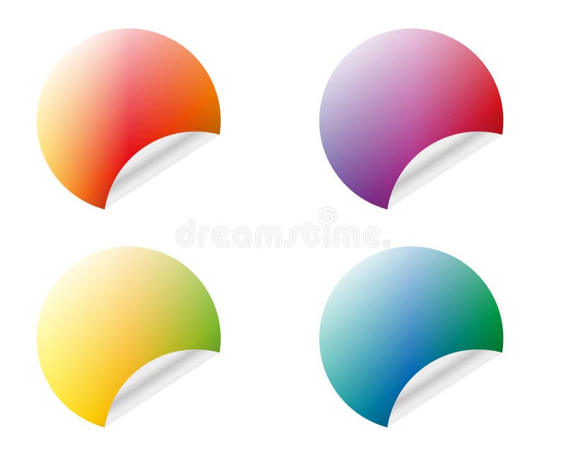 Color Round Stickers with Curled Edge Vector Template Isolated on White ...