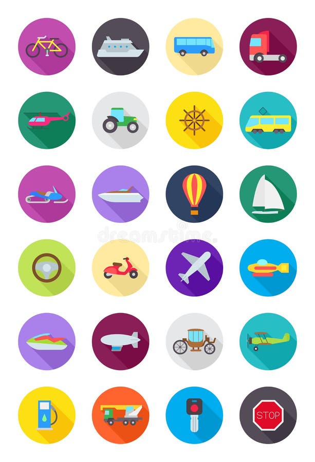 Color Round Transport Icons Set Stock Vector - Illustration of road ...