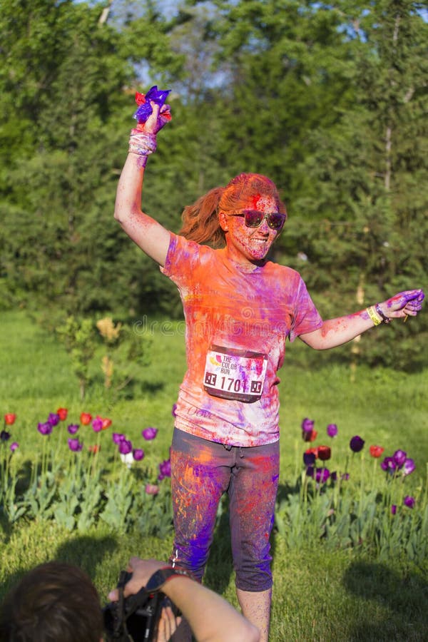 Runner after Finishing a Color Run Race Editorial Stock Image - Image ...