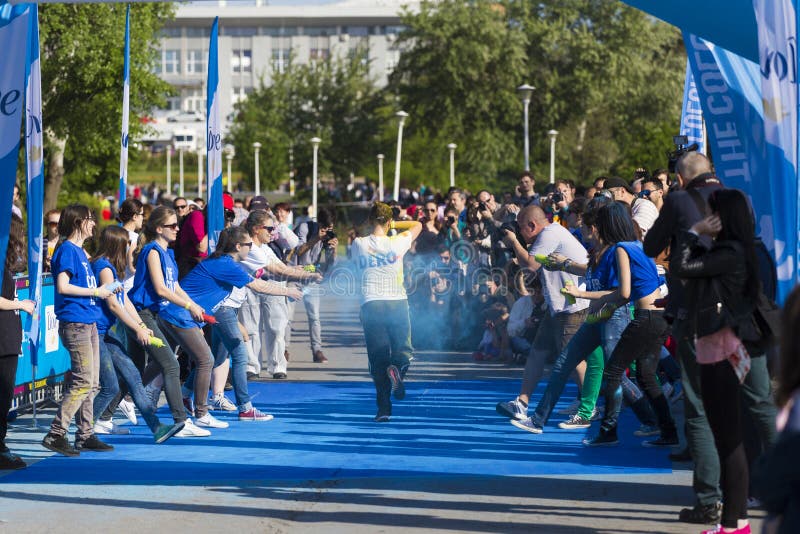 Runner Passing Under the Blue Gate Editorial Photography - Image of ...