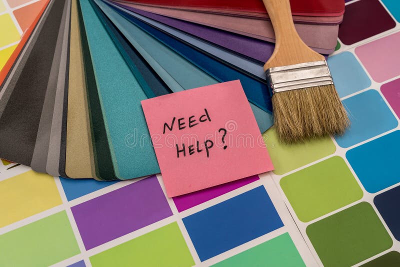 Color Samples with Brush for Painting and `need Help` Text Stock Photo ...