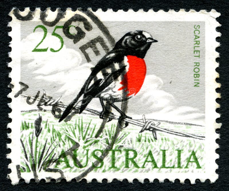 Color Scarlatto Di Robin Australian Postage Stamp Immagine Editoriale ...
