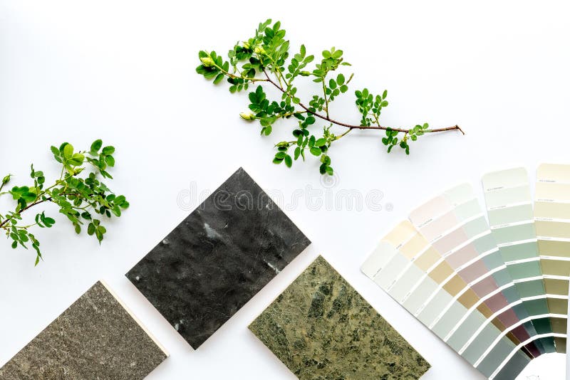 Color Scheme with Samples of Material - Kitchen Countertops and Wooden ...