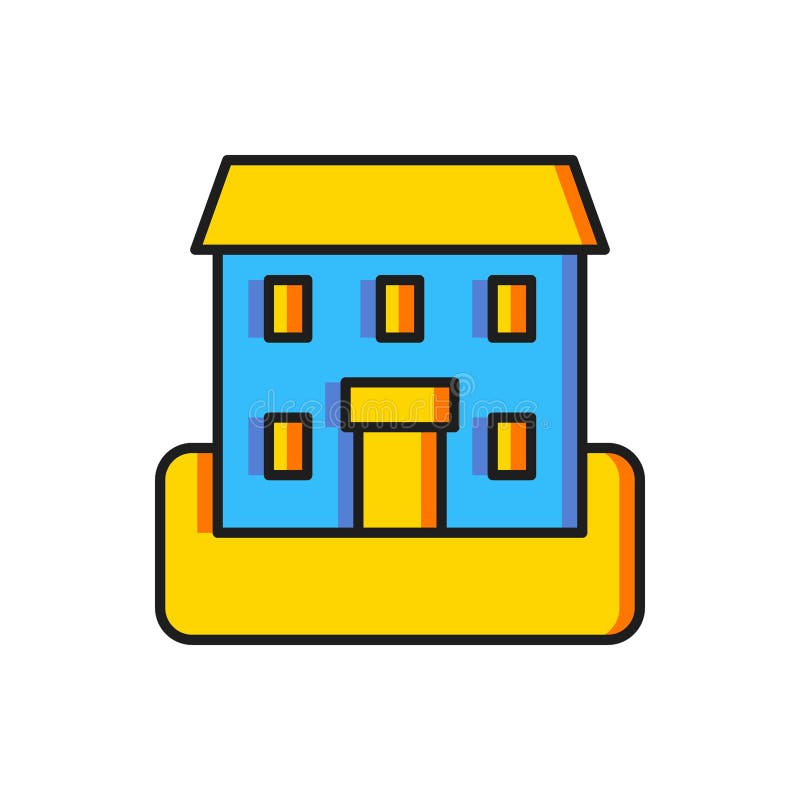 Color School Building Icon Isolated on White Background. Flat Filled ...