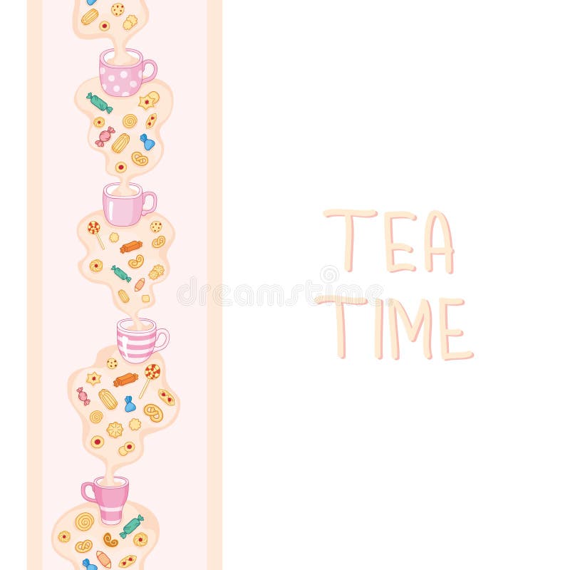 Color Seamless Border Tea Time Stock Illustration - Illustration of ...