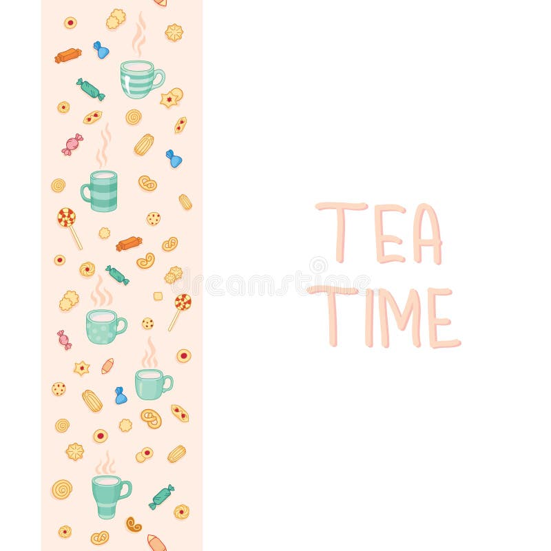 Color Seamless Border Tea Time Stock Illustration - Illustration of ...