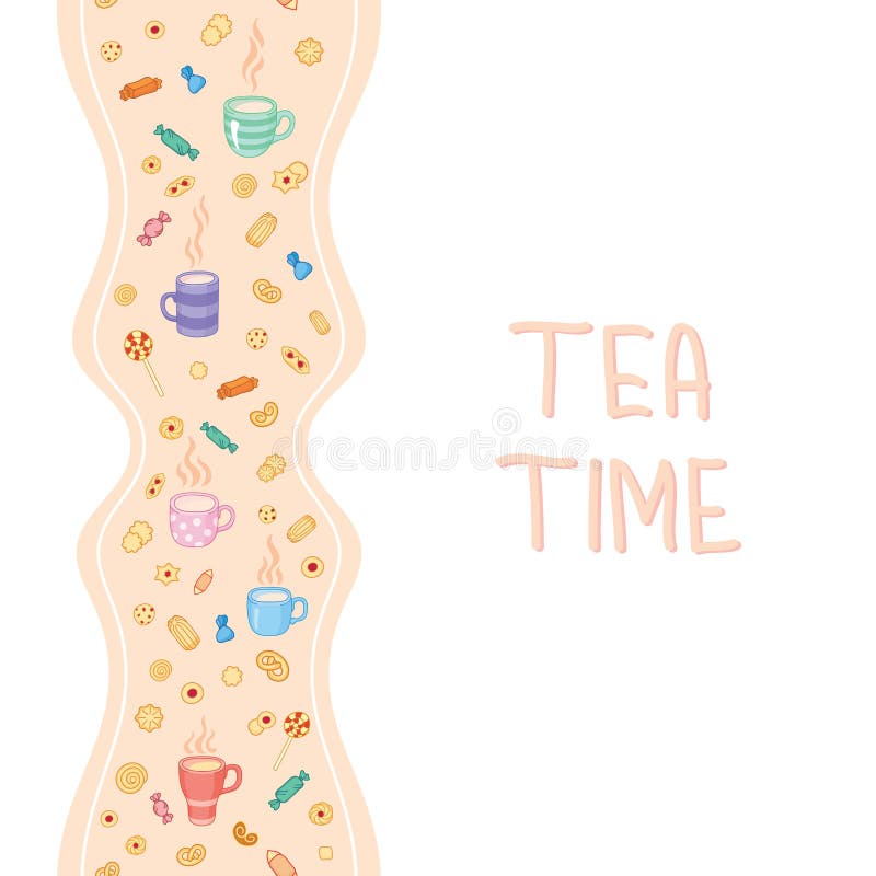 Color Seamless Border Tea Time Stock Illustration - Illustration of ...