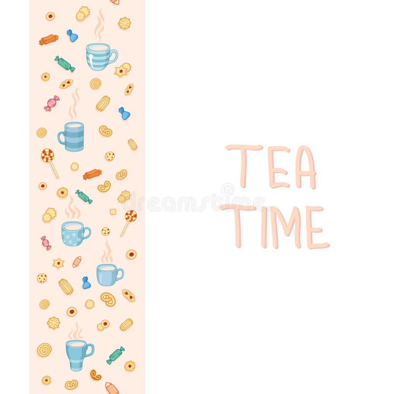 Color Seamless Border Tea Time Stock Illustration - Illustration of ...
