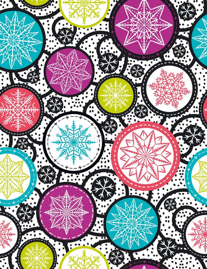 Color Seamless Pattern Background with Snowflakes and Stars, Ve Stock ...