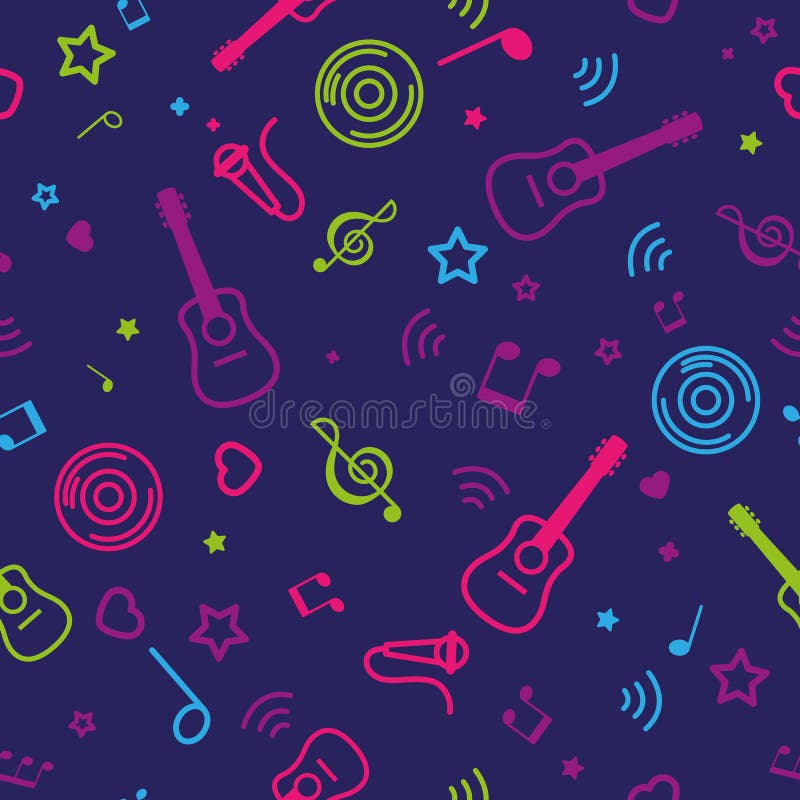 Color Seamless Pattern Musical Notes and Guitars Stock Illustration ...