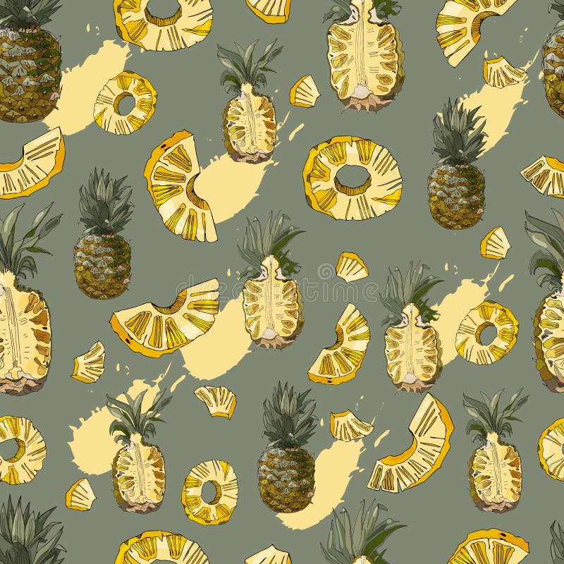 Color Seamless Pattern of Pineapple and Abstract Spot. Whole and Sliced ...