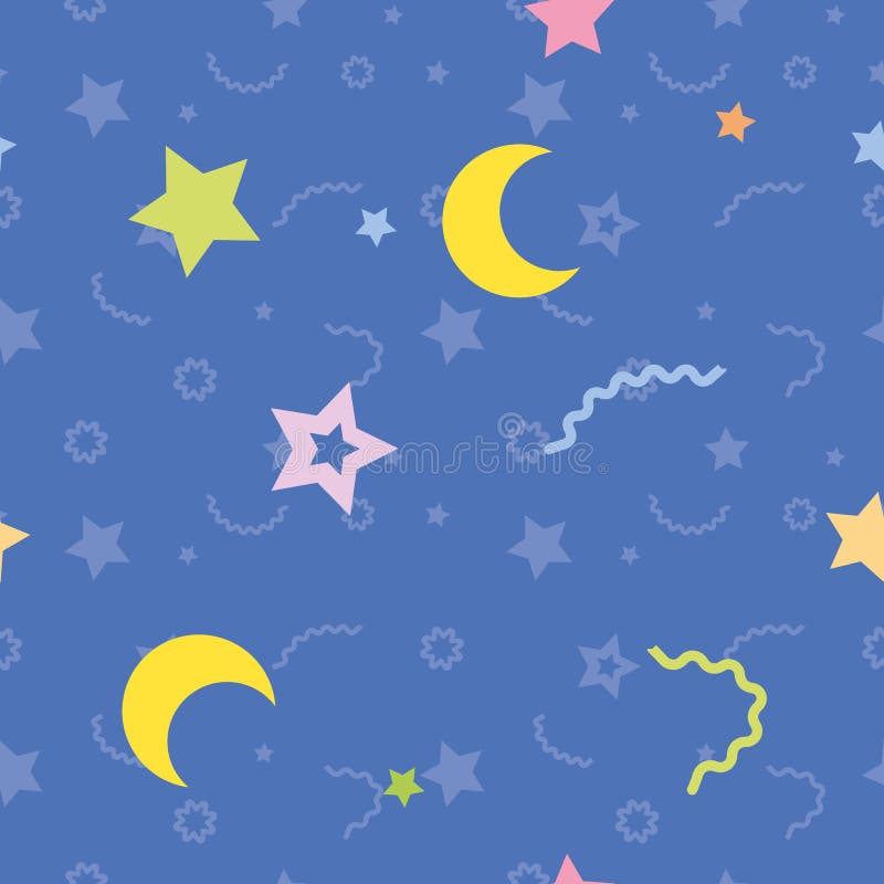 Vector Seamless Pattern of Stars and the Moon Stock Illustration ...