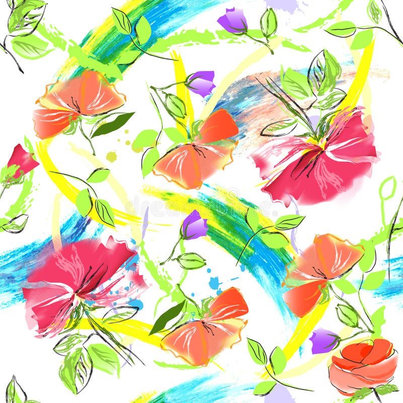 Color Seamless Pattern of Wildflowers.painting Stock Illustration ...