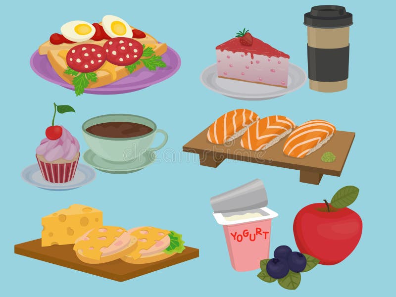 Color Set of 6 Food Dishes in Vector Stock Vector - Illustration of ...