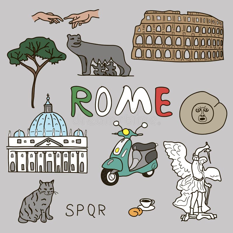 Color set of Rome symbols stock vector. Illustration of angelo - 76384473