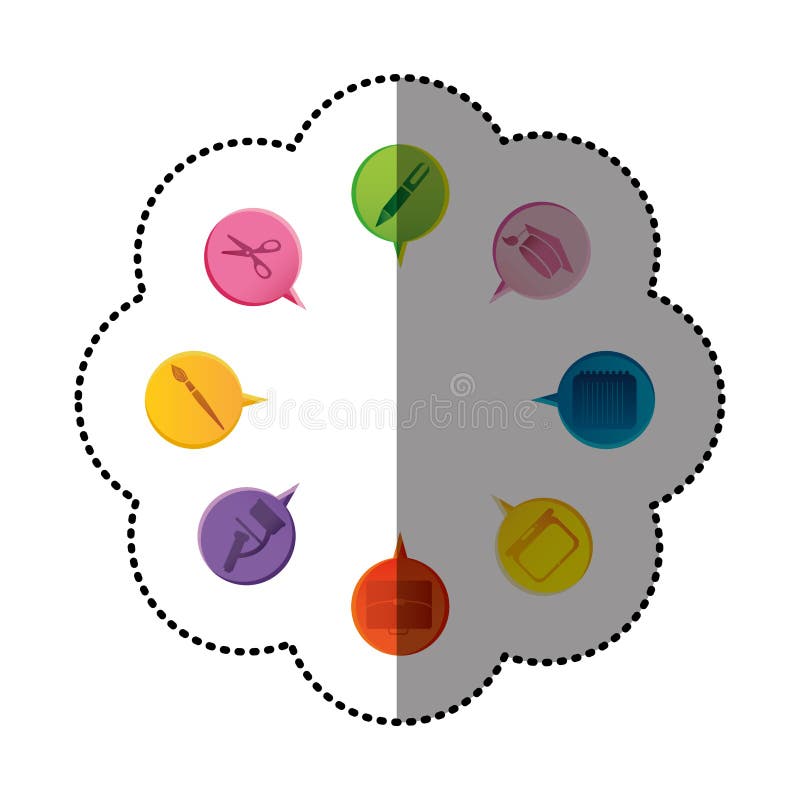 Color Set of Study Icons in Circular Speech Stock Illustration ...