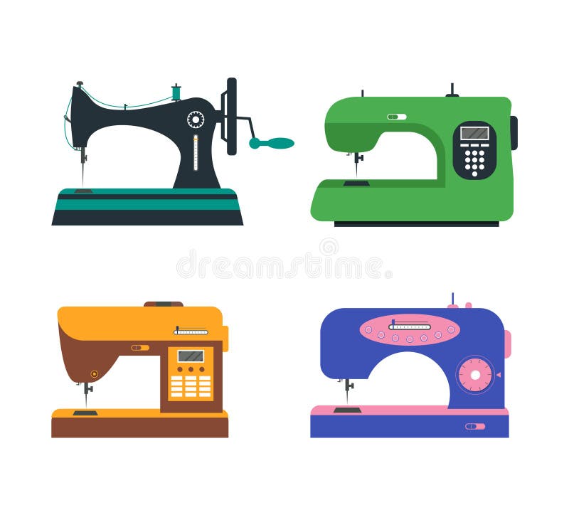 Color Sewing Machine Set. Retro and Modern. Vector Stock Vector ...