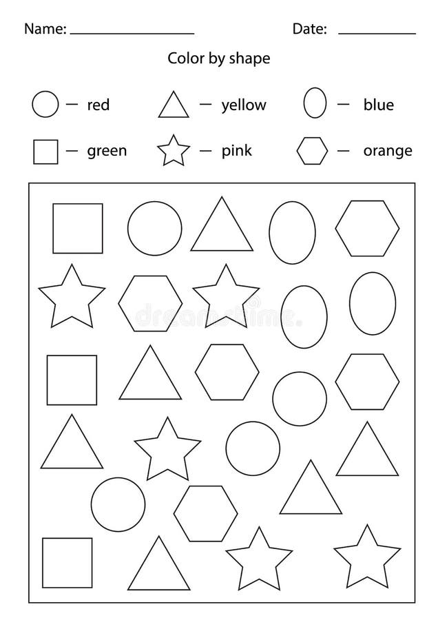 Color by Shapes. Black and White Shapes Stock Vector - Illustration of ...