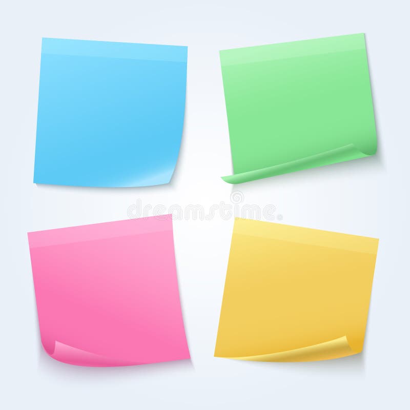 Color Sheets, Sticky Papers on Announcement Board Vector Set Stock ...