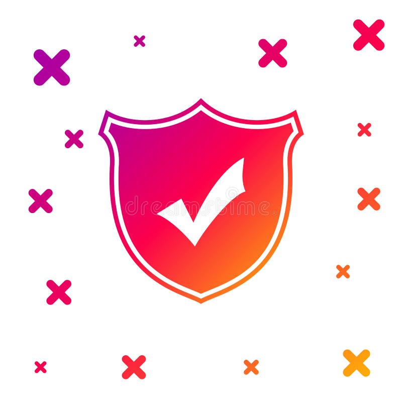 Shield with Check Mark Line Sketch Icon Isolated on White Background ...