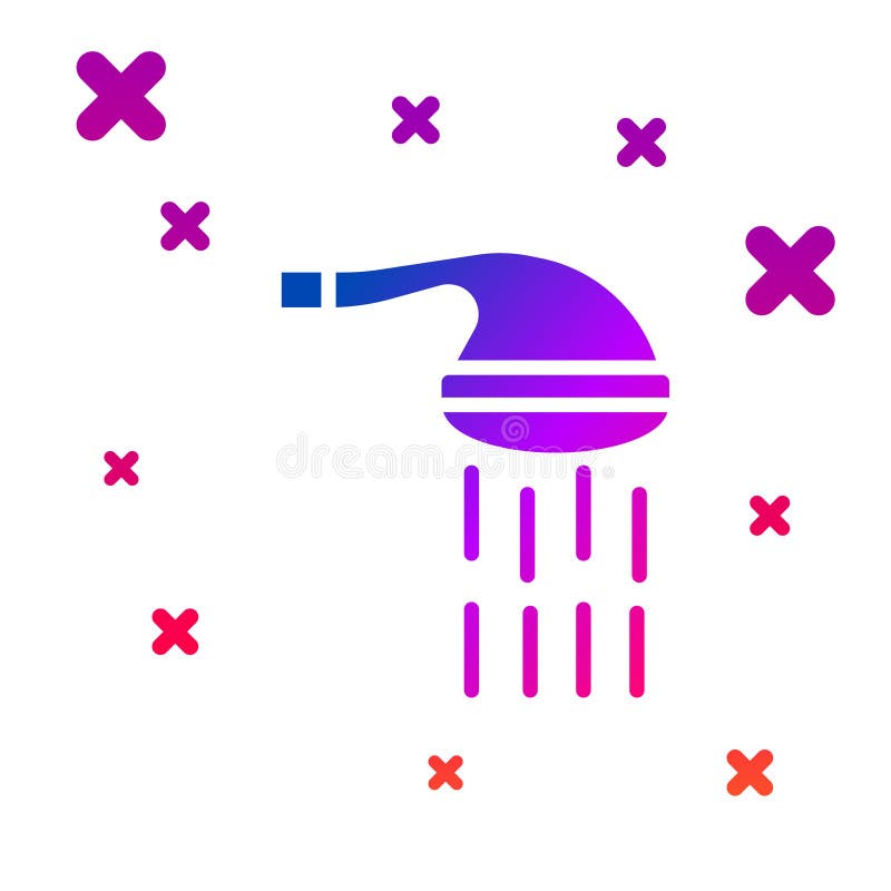 Color Shower Head with Water Drops Flowing Icon Isolated on White ...