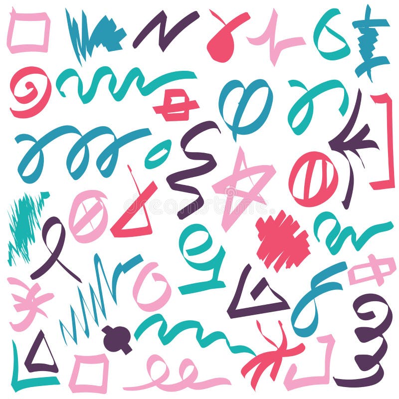 Color signs hand drawn set stock vector. Illustration of line - 163626038