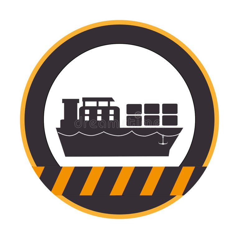 Color Silhouette Circle with Warning Lines with Ship with Containers ...