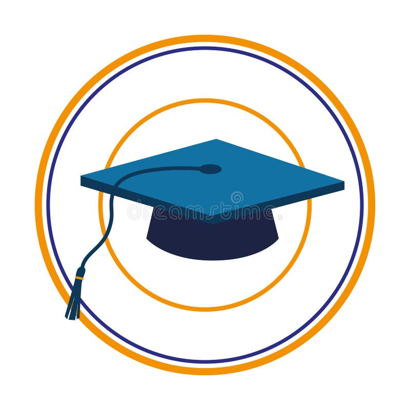 Color Silhouette with Dark Blue Graduation Cap in Circular Frame Stock ...