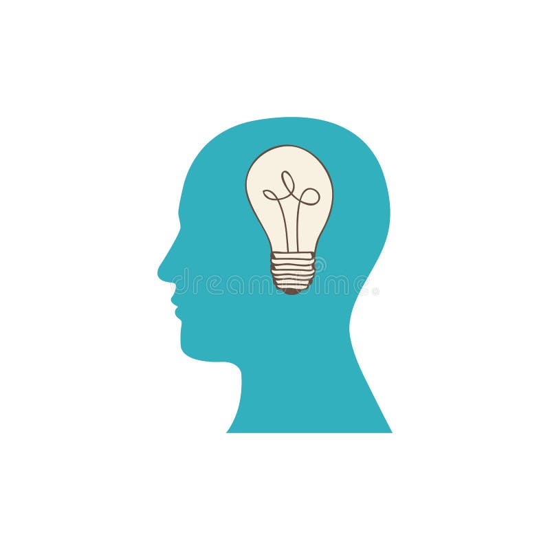 Color Silhouette of Human Face with Light Bulb in Mind Stock ...