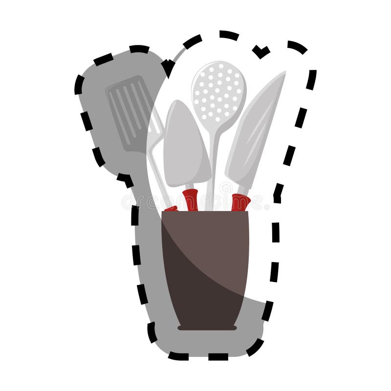 Color Silhouette Sticker with Cutlery in Recipient Stock Vector ...