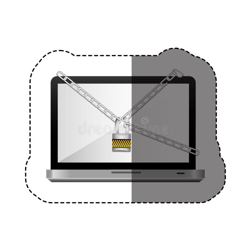 Color Silhouette Sticker with Laptop with Chains and Padlock Stock ...