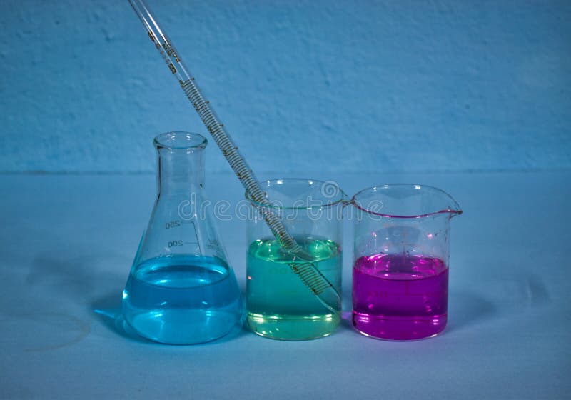 Color Solution in Chemistry Laboratory. Chemistry Lab Apparatus with ...