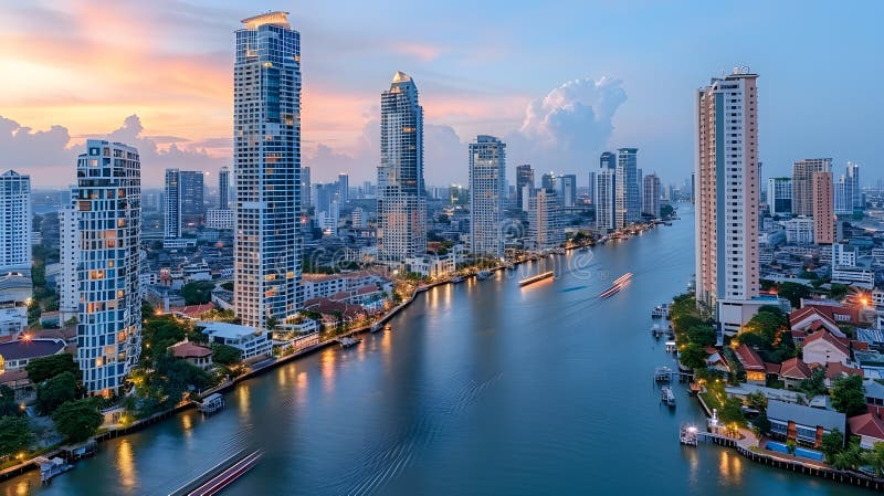 Color with Space. Beautiful Empty Sky View of Bangkok at Twilight Stock ...