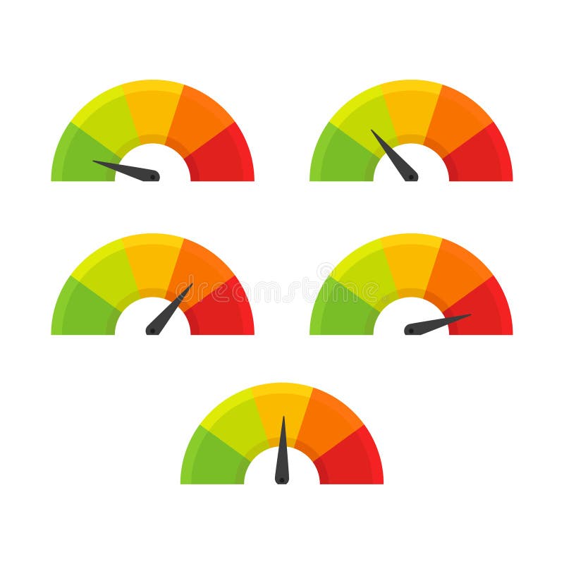Color Speedometer Set in Flat Style, Stock Illustration - Illustration ...