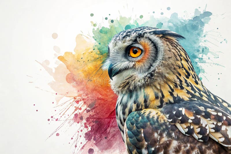 Color-Splashed Owl Illustration with Double Exposure Paint Effect ...