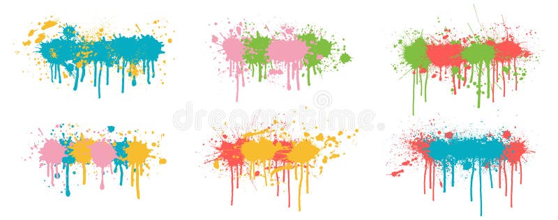 Color Splashes with Drips and Drops, Set. Vector Illustration Stock ...